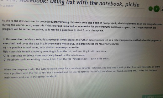 Using list with the notebook, pickle ka tutor As this | Chegg.com