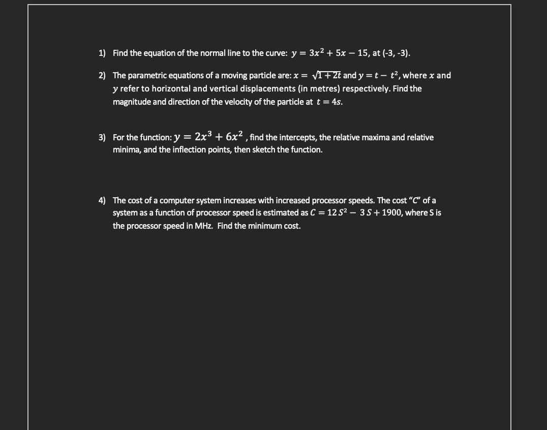 Solved 1) Find the equation of the normal line to the curve: | Chegg.com