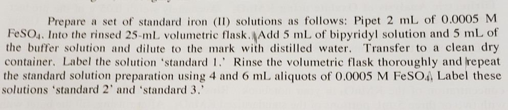 Prepare a set of standard iron (II) solutions as | Chegg.com