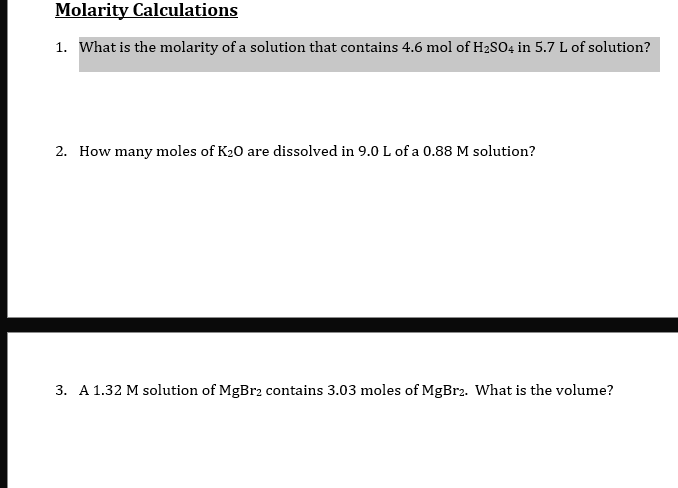 Solved 1. What is the molarity of a solution that contains | Chegg.com
