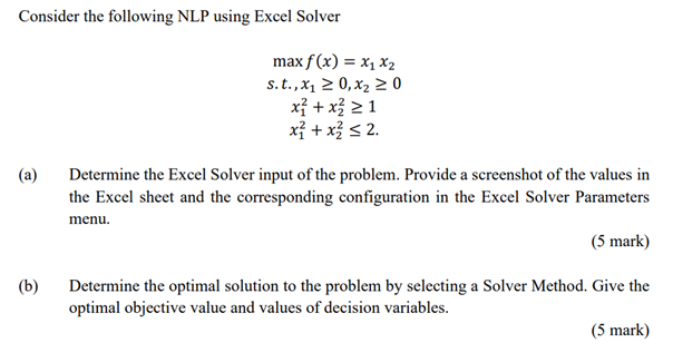 Solved Consider the following NLP using Excel Solver | Chegg.com