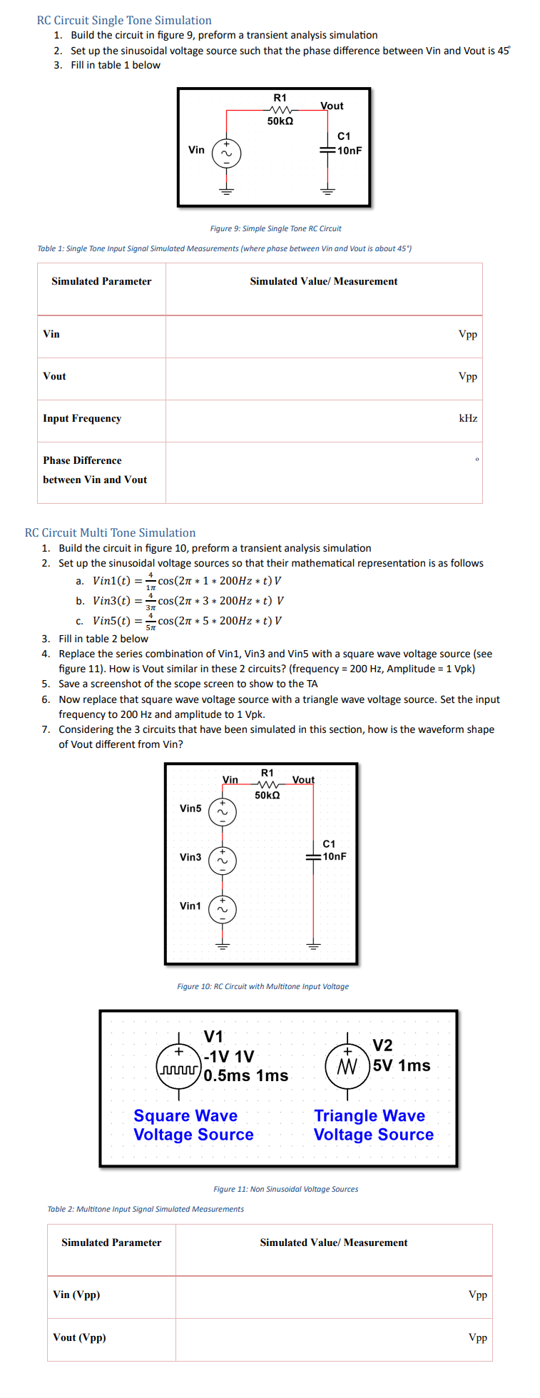 RC Circuit Single Tone Simulation 1. Build the | Chegg.com