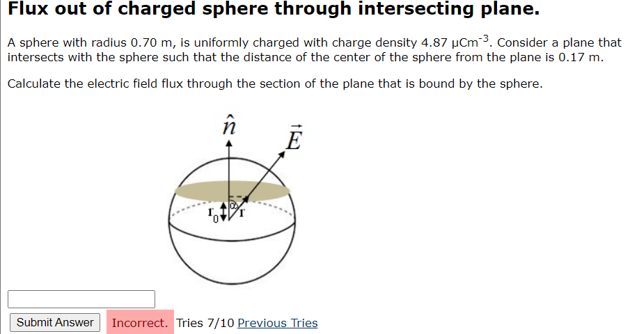 Solved Flux out of charged sphere through intersecting | Chegg.com