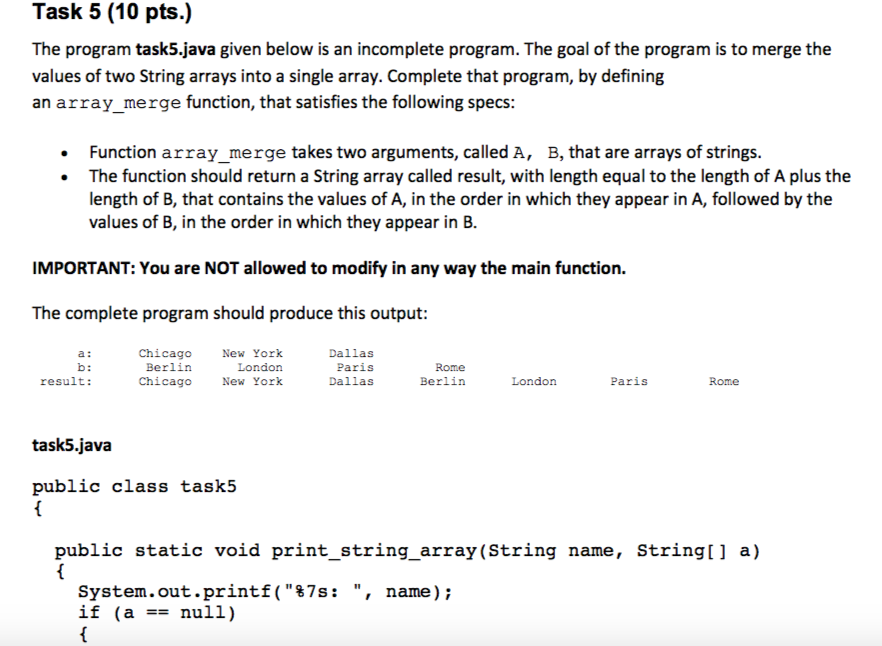 Solved Task 5 (10 pts.) The program task5.java given below | Chegg.com