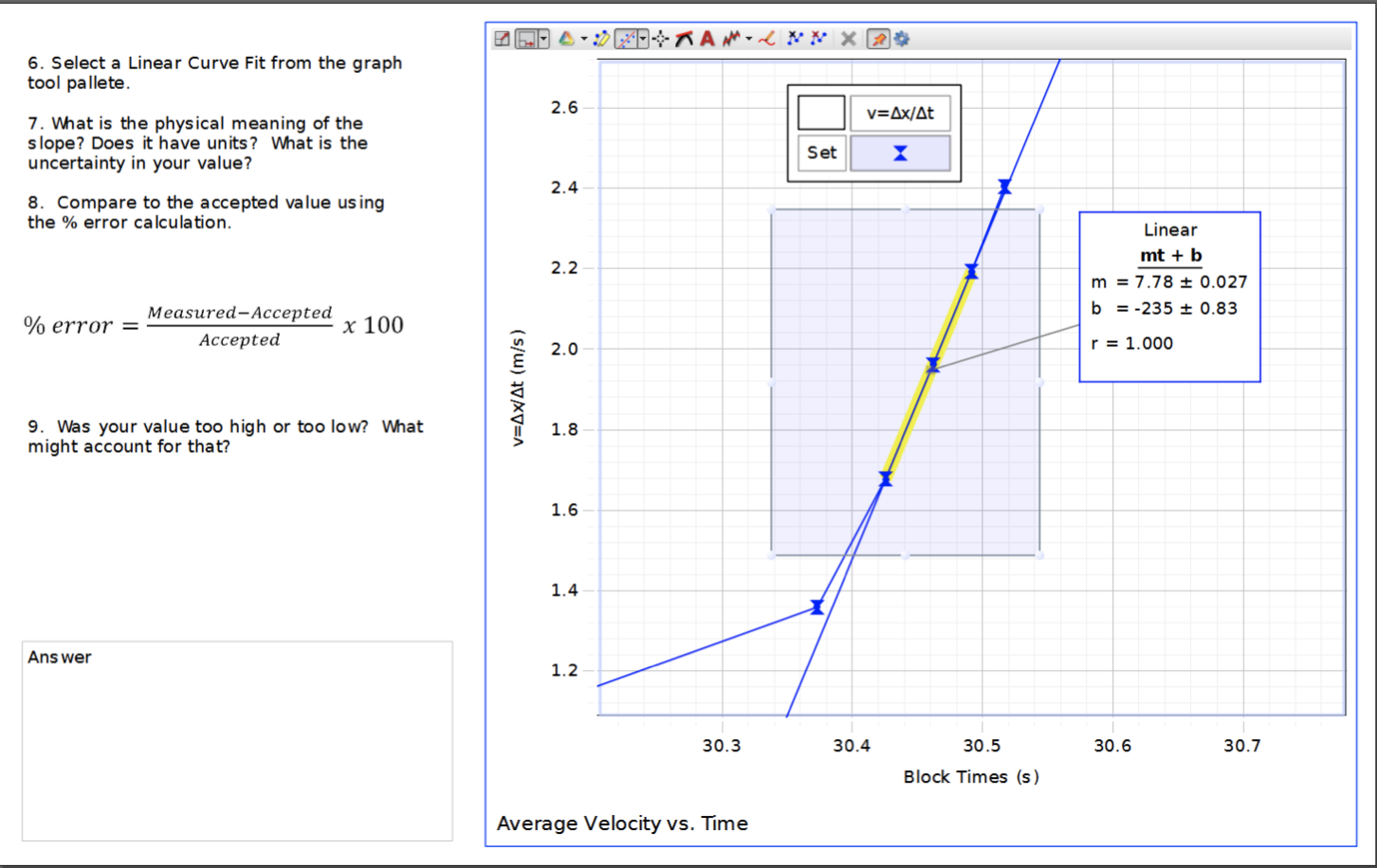 Solved : 22* AA e X 6. Select a Linear Curve Fit from the | Chegg.com