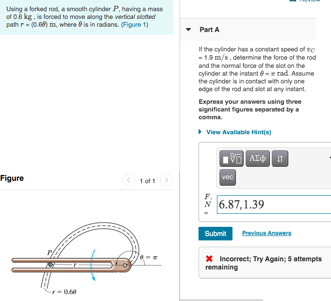 Solved Using a forked rod, a smooth cylinder P, having a | Chegg.com