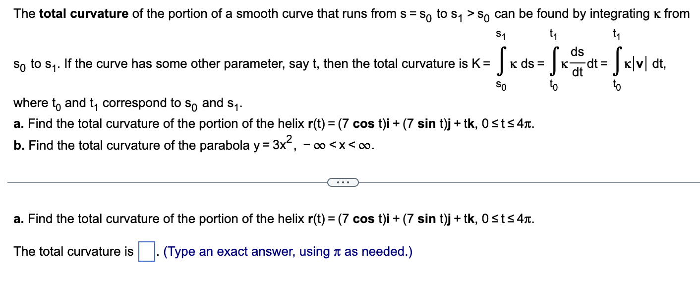 Solved The total curvature of the portion of a smooth curve | Chegg.com