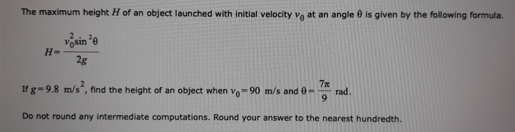 Solved The maximum height H of an object launched with | Chegg.com