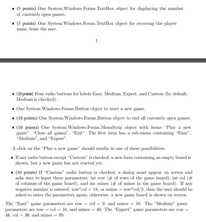 Solved C# creating minesweeper game, can anybody help me | Chegg.com