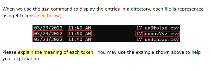 Solved When we use the dir command to display the entries in | Chegg.com