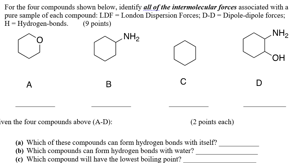 Solved = For the four compounds shown below, identify all of | Chegg.com