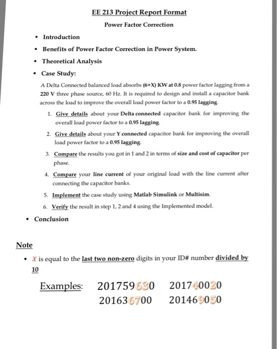 Solved E 213 Project Report Format Power Factor Correction | Chegg.com