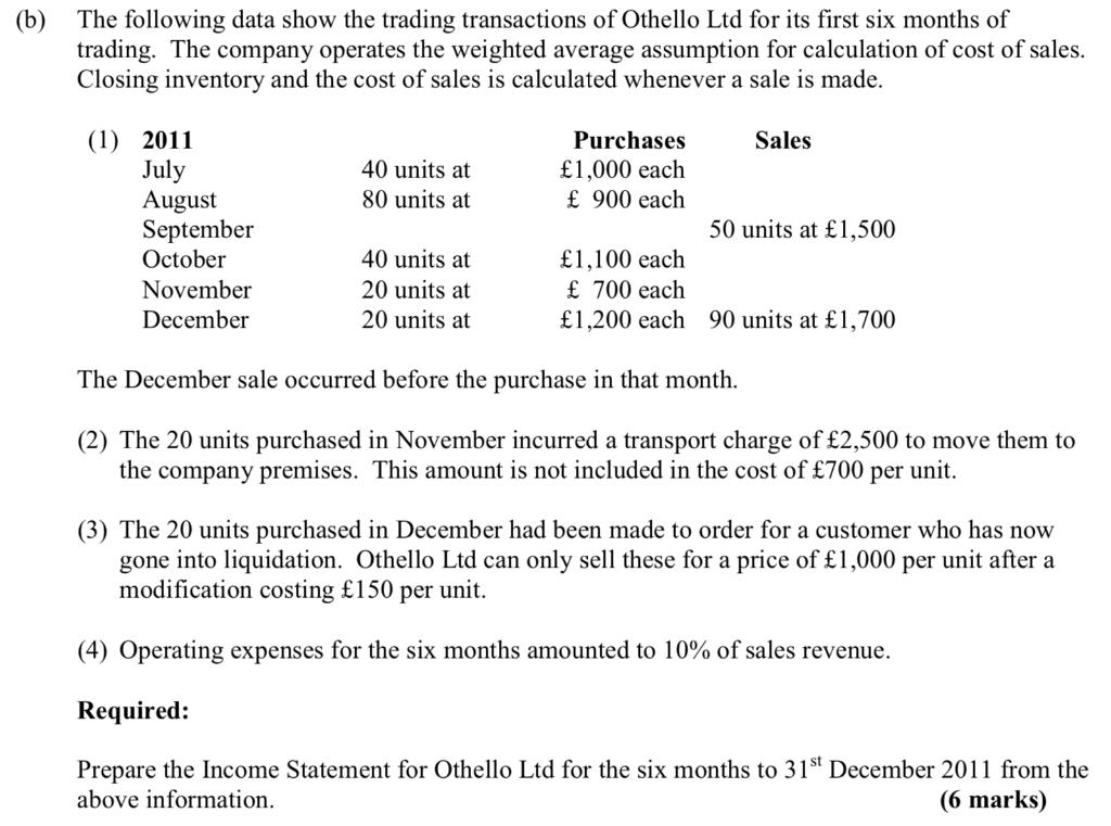 Solved (b) The following data show the trading transactions | Chegg.com