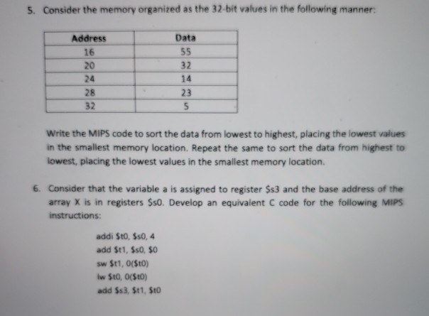 Solved 5. Consider the memory organized as the 32-bit values | Chegg.com