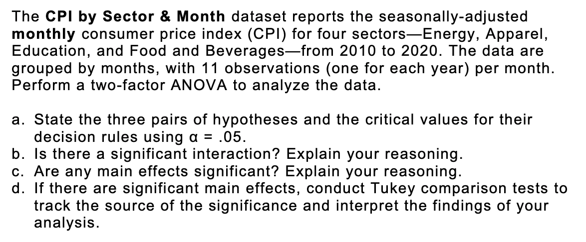 The CPI by Sector & Month dataset reports the | Chegg.com