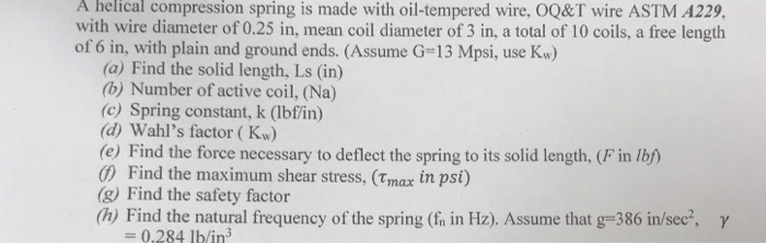 Solved A helical compression spring is made with | Chegg.com