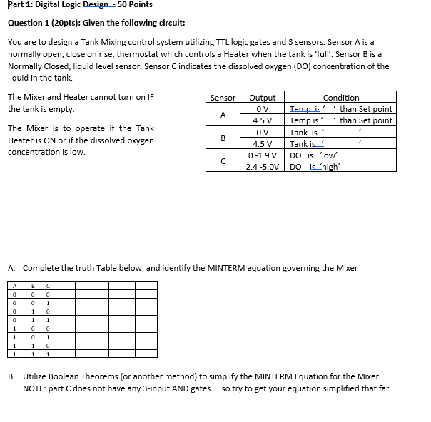 Part 1: Digital Logic Design - 50 Points Question 1 | Chegg.com