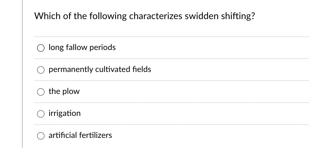 Solved Which of the following characterizes swidden | Chegg.com