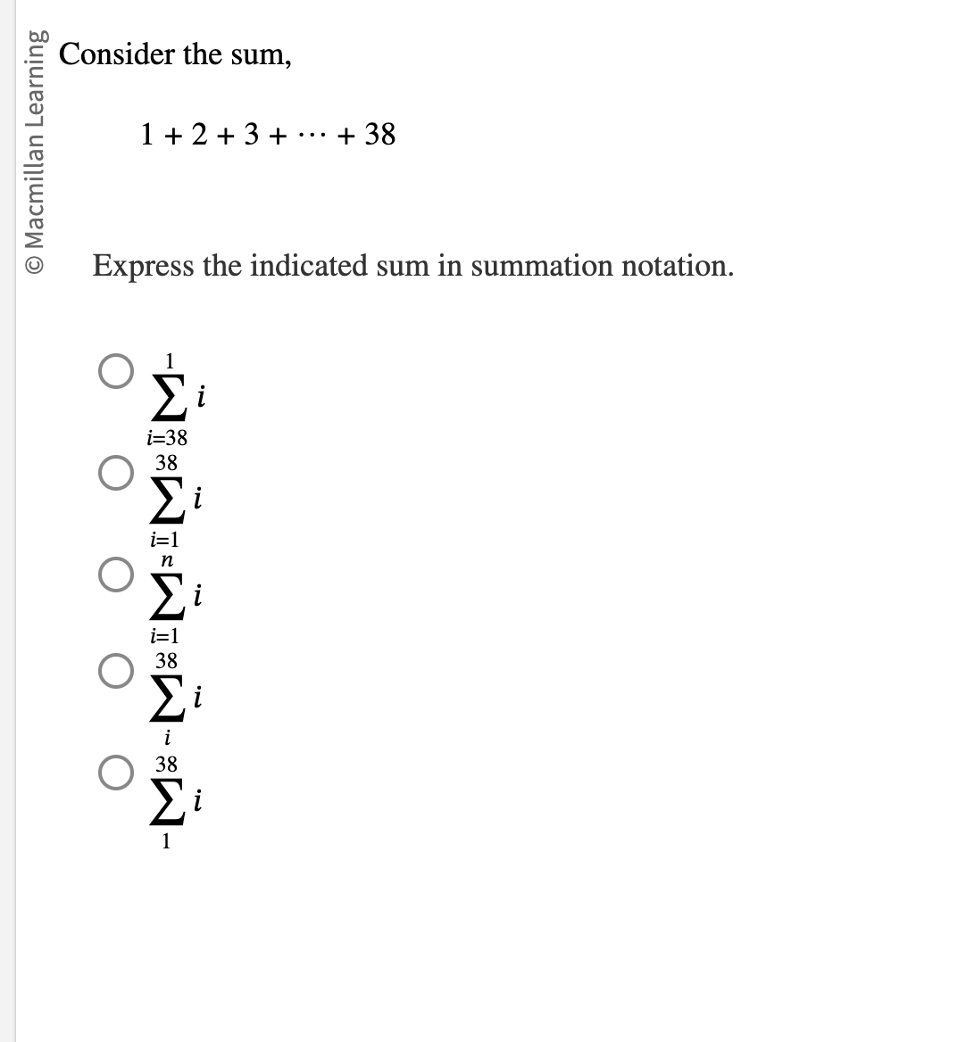 Solved Consider the sum,1+2+3+cdots+38Express the indicated | Chegg.com