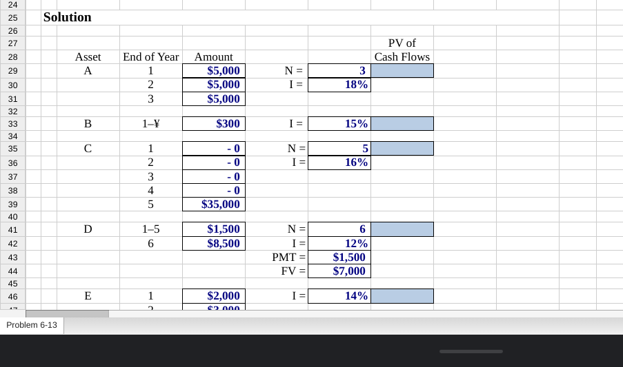 Solved 1 Problem 6-13 2 3 Valuation of assets. Using the | Chegg.com