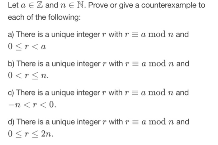 Solved Let a element Z and n element N. Prove or give a | Chegg.com