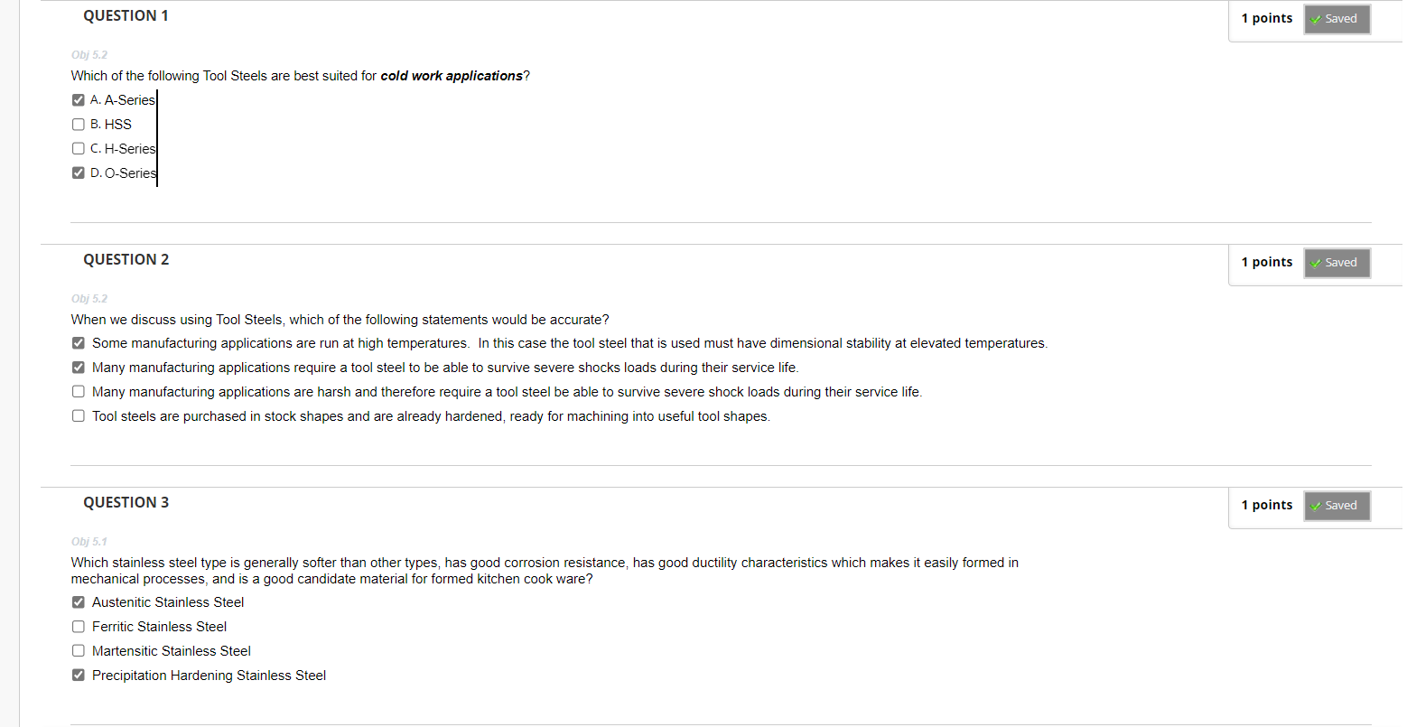 Solved Obj 5.2 Which of the following Tool Steels are best | Chegg.com