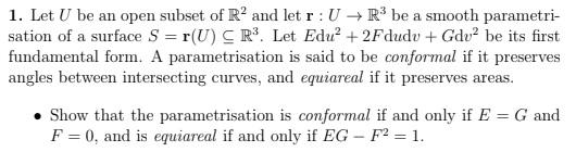 Solved 1. Let U be an open subset of R² and let r : U + R3 | Chegg.com