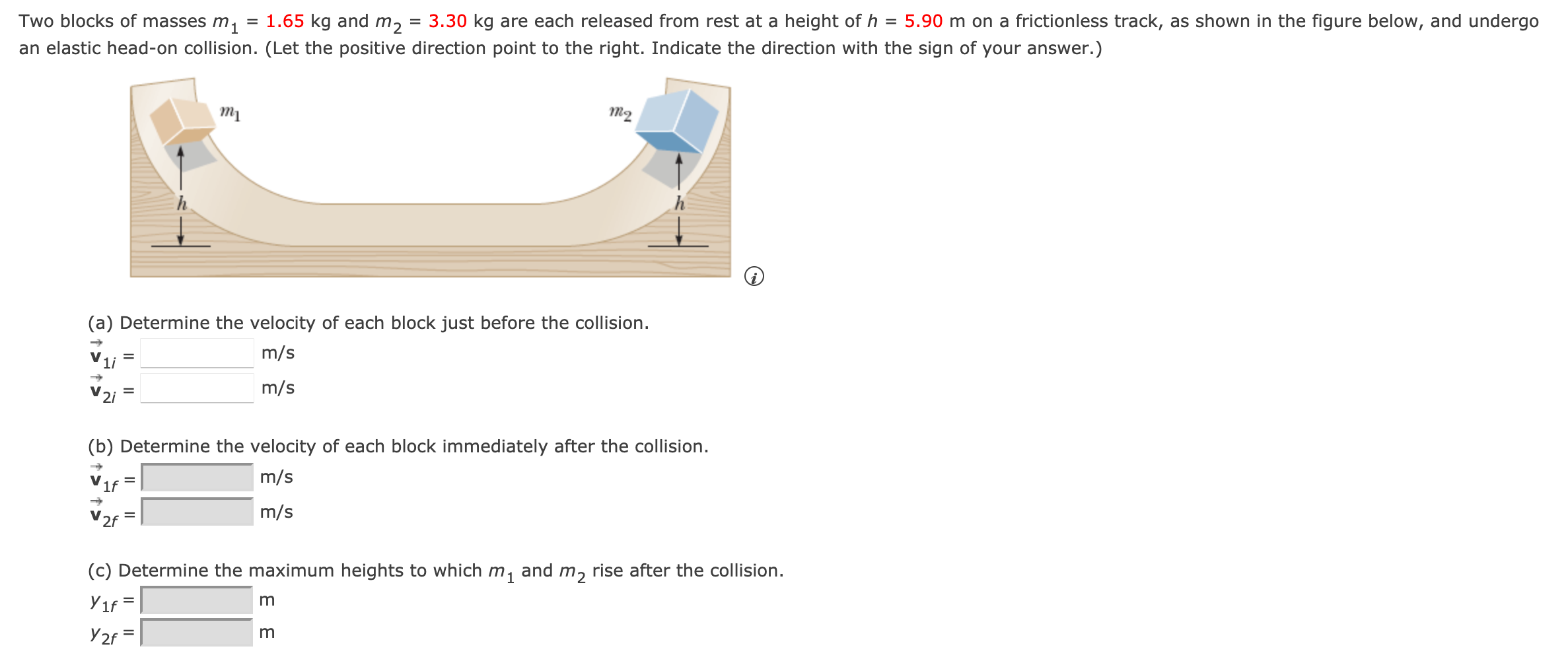 Solved Two blocks of masses mi = 1.65 kg and m2 = 3.30 kg | Chegg.com