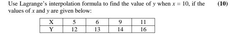 Solved Use Lagrange's interpolation formula to find the | Chegg.com