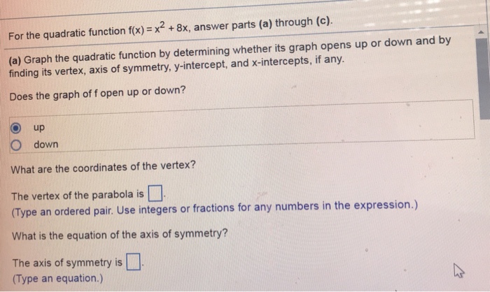 Solved For the quadratic function f(x) = x2 + 8x, answer | Chegg.com