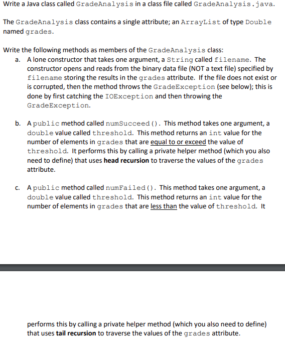 Solved Write a Java class called GradeAnalysis in a class | Chegg.com