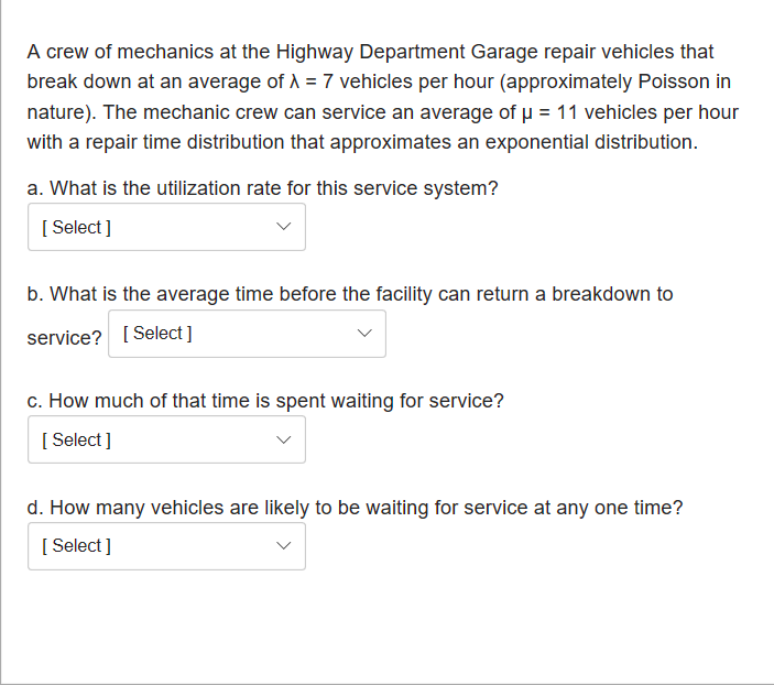 Solved A crew of mechanics at the Highway Department Garage | Chegg.com