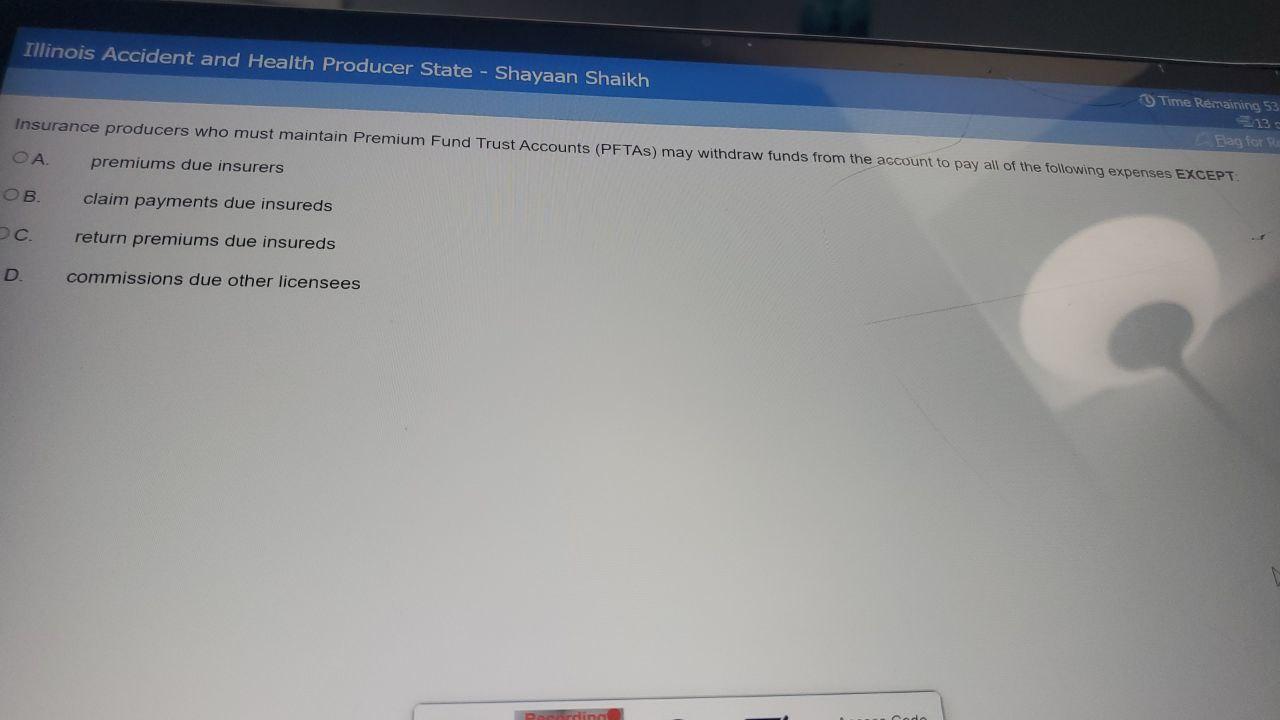 Solved Insurance producers who must maintain Premium Fund | Chegg.com