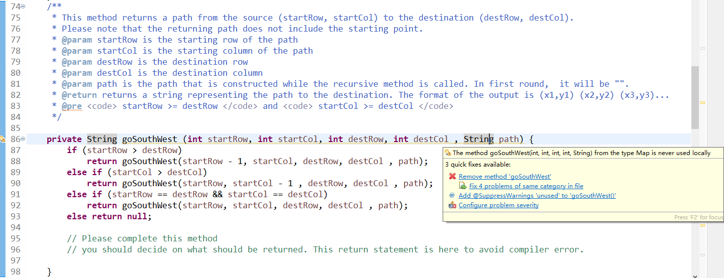 How to implment this goSouthWest method? Im currently | Chegg.com