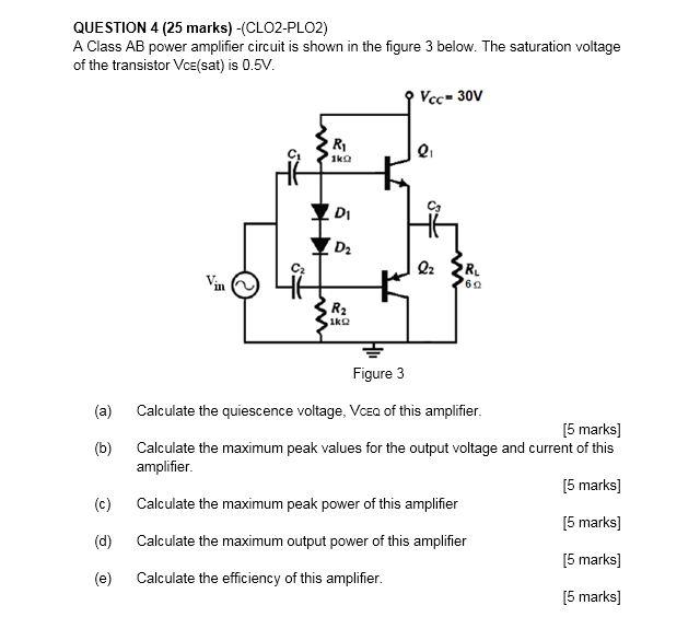 Solved QUESTION 4 (25 marks) - (CLO2-PLO2) A Class AB power | Chegg.com