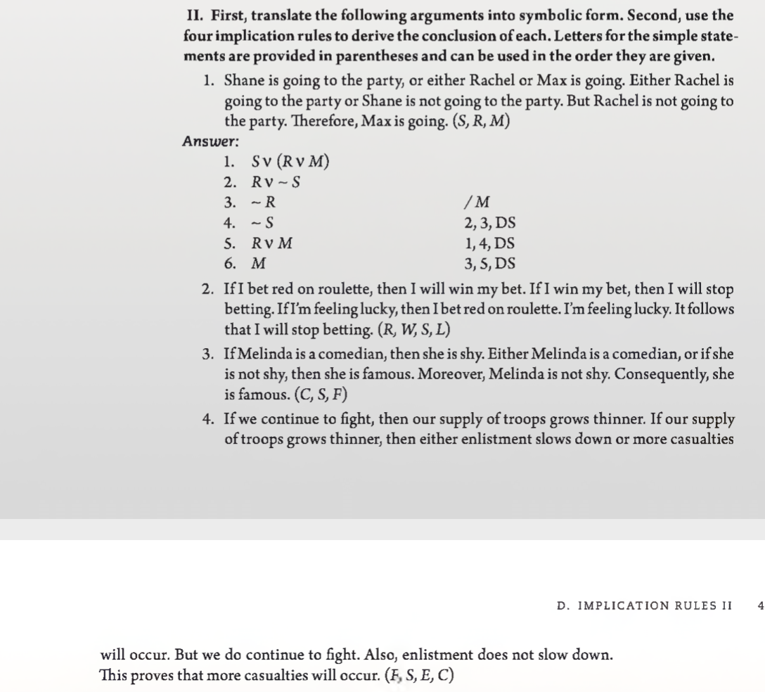 Solved II. First, translate the following arguments into | Chegg.com