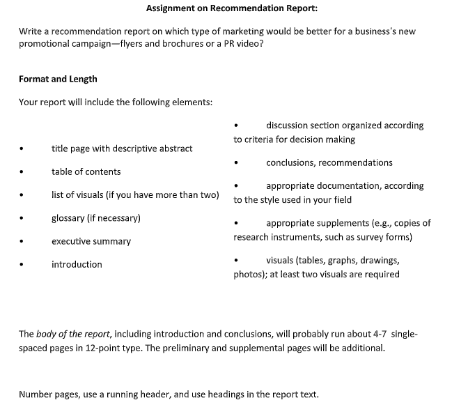 Solved Assignment on Recommendation Report: Write a | Chegg.com