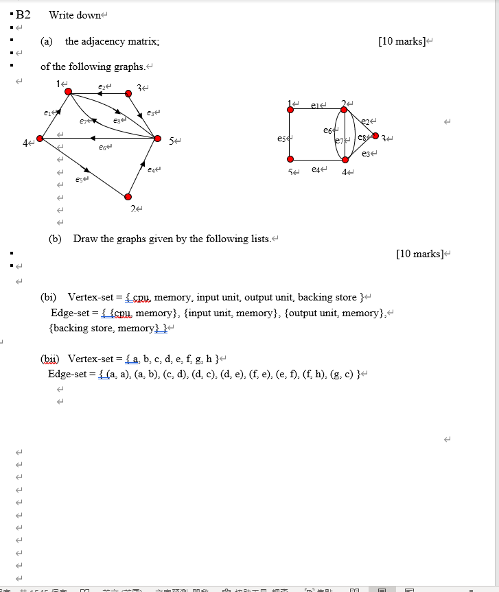 Solved B2 Write Down A The Adjacency Matrix [10 Marks] Of