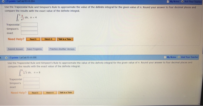 Solved Use the Trapezoidal Rule and Simpson's Rule to | Chegg.com