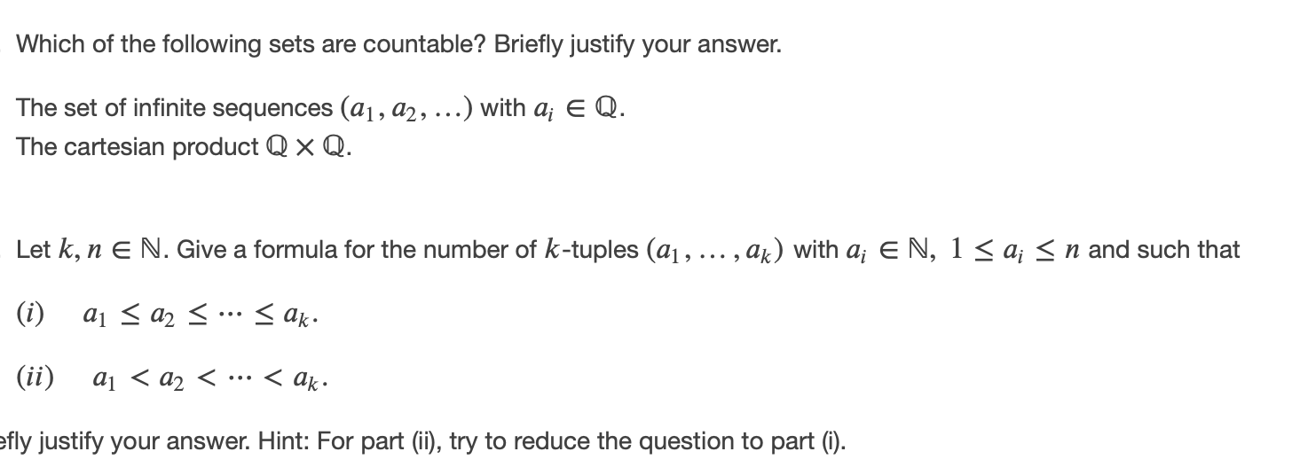 Solved Which of the following sets are countable? Briefly | Chegg.com