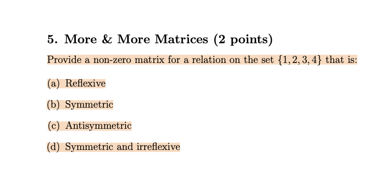 Solved 5. More & More Matrices (2 points) Provide a non-zero | Chegg.com