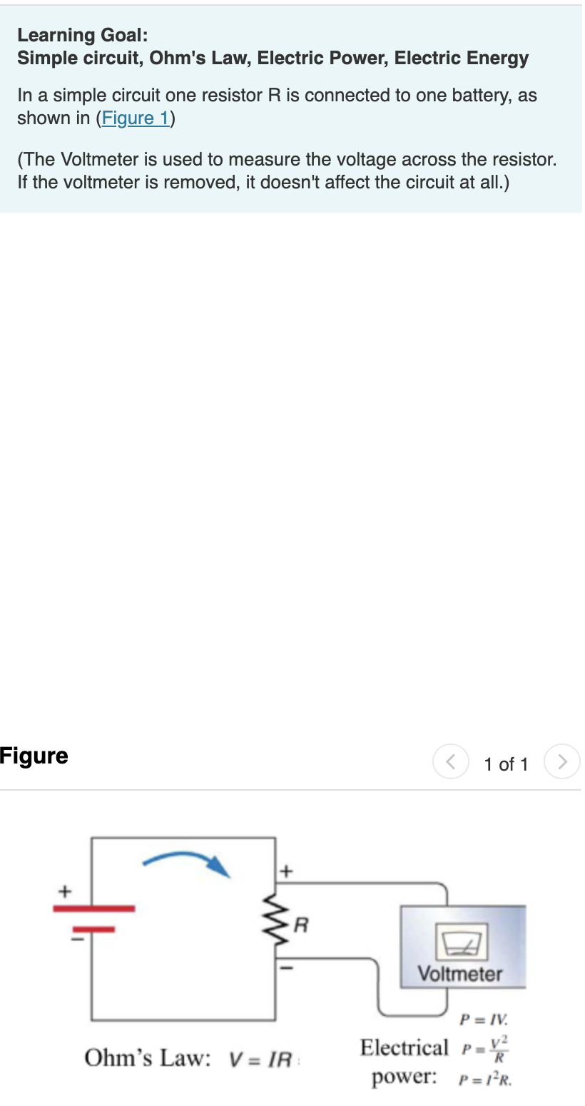 Solved Learning Goal: Simple circuit, Ohm's Law, Electric | Chegg.com