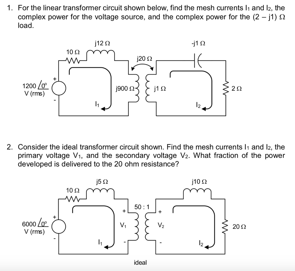 Solved 1. For the linear transformer circuit shown below, | Chegg.com