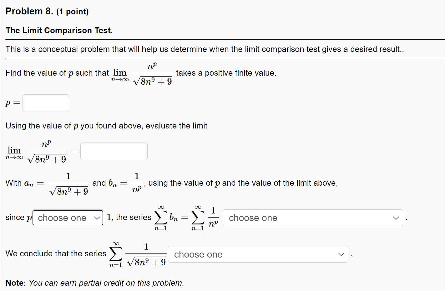 Solved Problem 8. (1 point) The Limit Comparison Test. This | Chegg.com