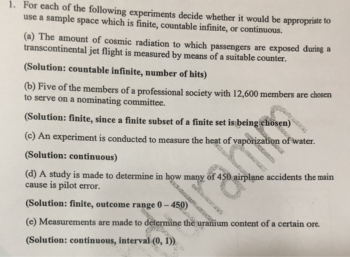 Solved 1. For each of the following experiments decide | Chegg.com