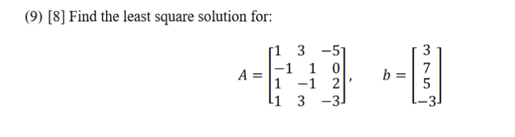 Solved (9) [8] Find the least square solution for: | Chegg.com