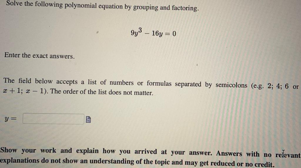 Solved Solve the following polynomial equation by grouping | Chegg.com
