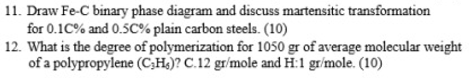 Solved 11. Draw Fe-C binary phase diagram and discuss | Chegg.com