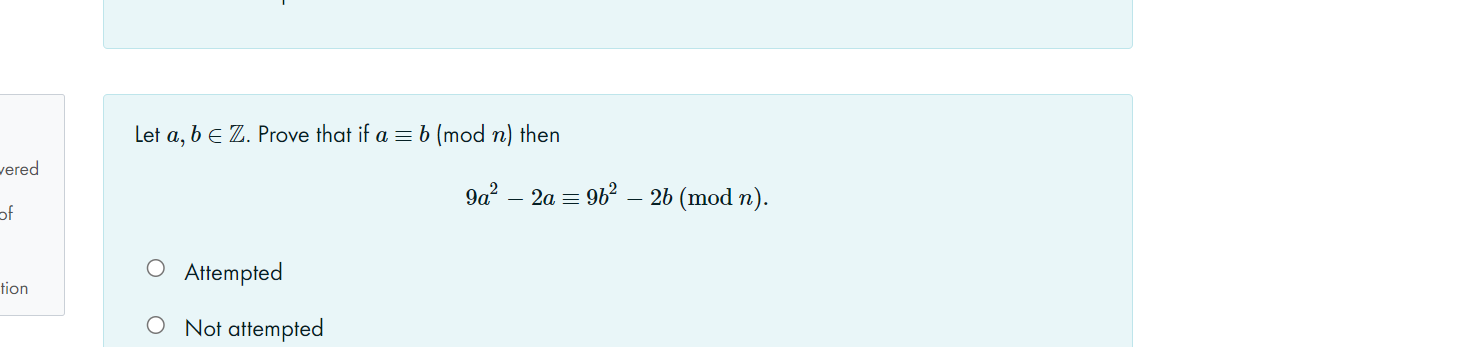 Solved Let a, b e Z. Prove that if a = b (mod n) then vered | Chegg.com