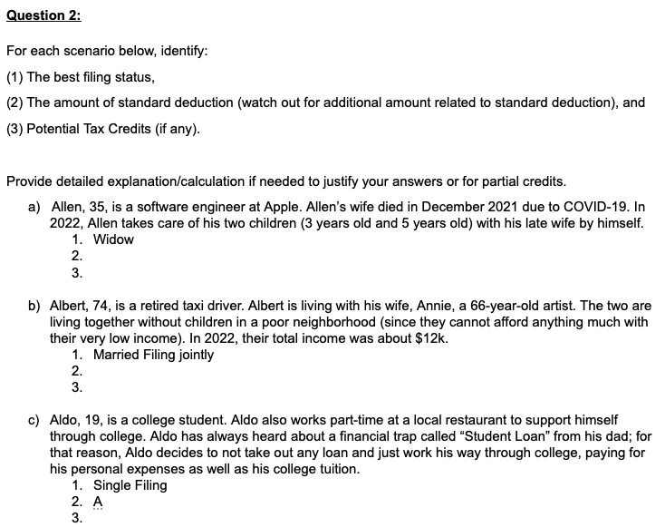 Solved For each scenario below, identify: (1) The best | Chegg.com